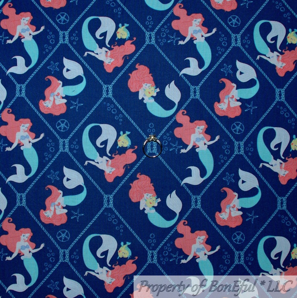 BonEful FABRIC FQ Cotton Quilt Aqua Blue Ariel Flower Girl Little ...