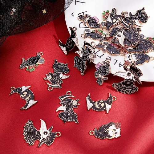 6 Enamel Raven Charms Black Pendants Halloween Findings Crow Jewelry ...