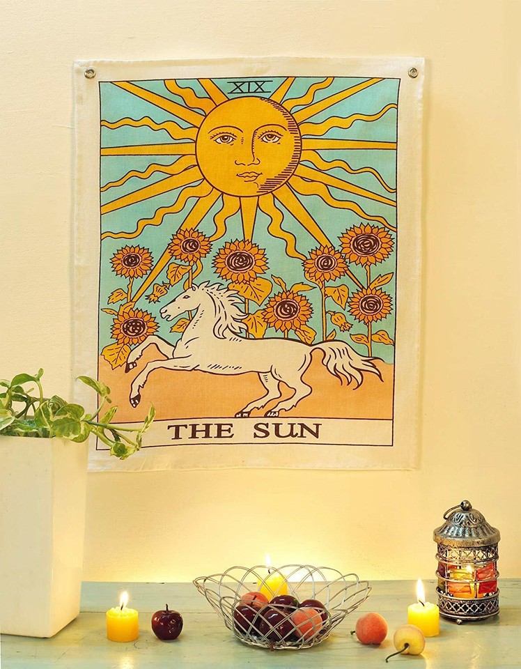 Tarot Flag Tapestry - The Sun, The Moon and The Star Boho Wall Hanging ...