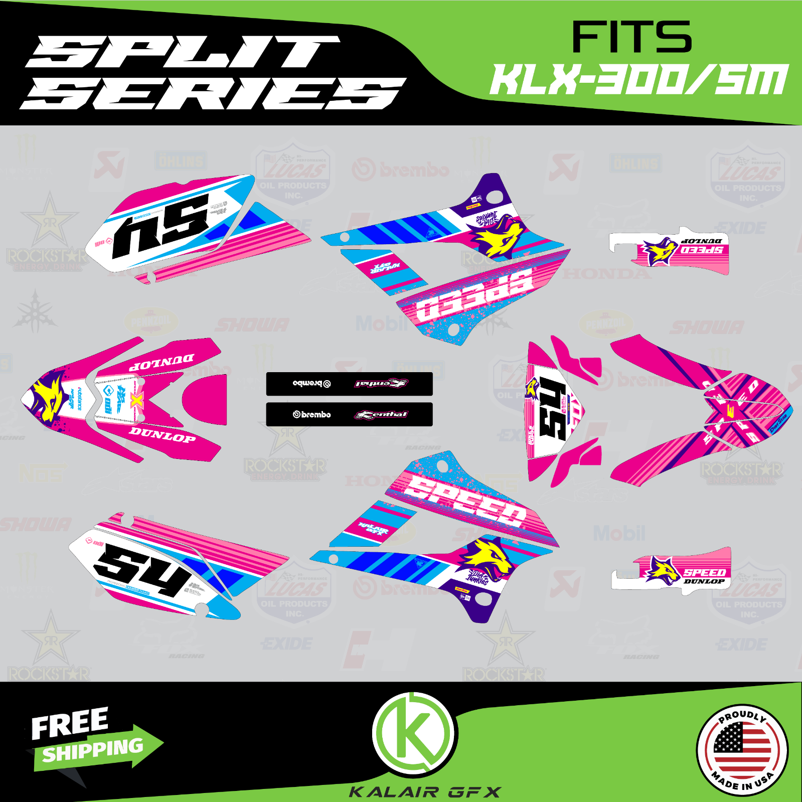 Graphics Kit for Kawasaki KLX300SM 2020 2021 2022 2023 KLX 300SM SPLIT ...