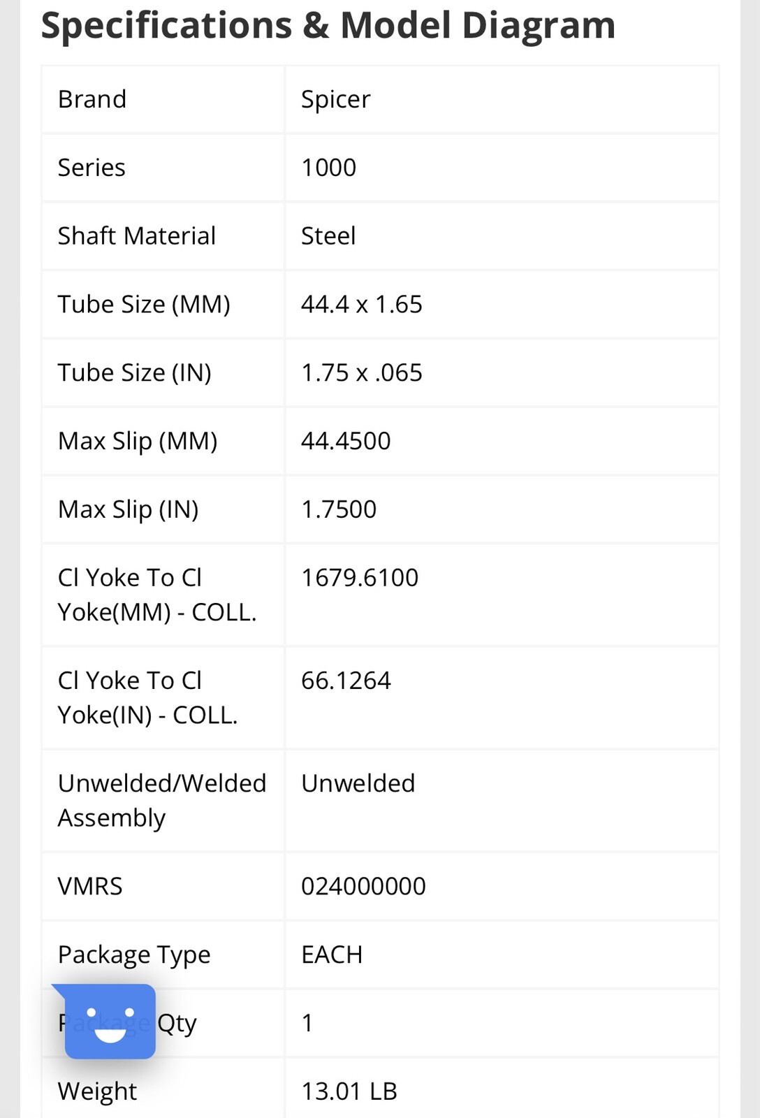 SPICER PTO DRIVESHAFT 10270-5729 Unwelded Shaft Assembly Greaseable u ...