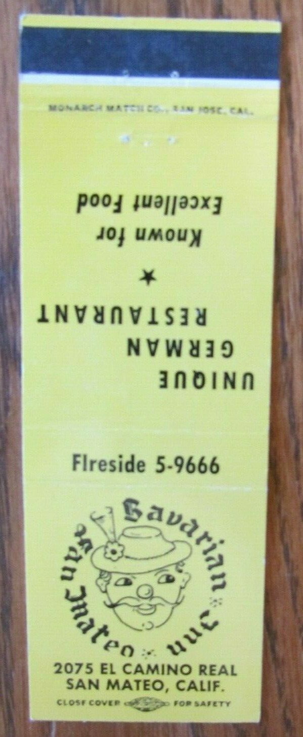 GERMAN RESTAURANT MATCHBOOK MATCHCOVER: BAVARIAN INN (SAN MATEO ...