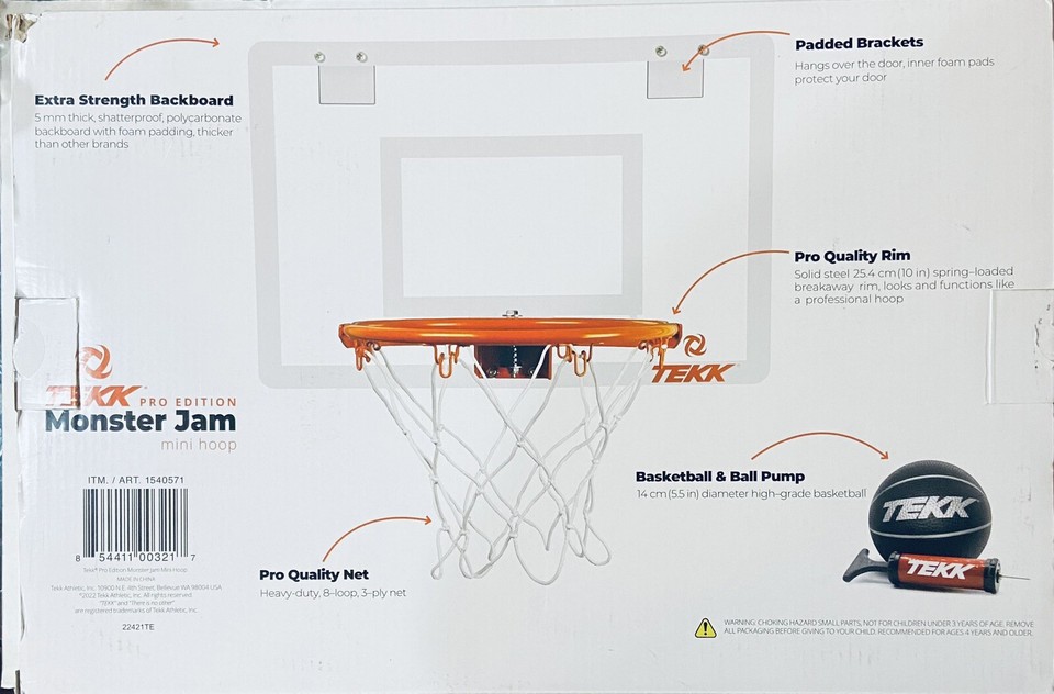 NEW Tekk Pro Edition Monster Jam Mini Basketball Hoop 18"x12 ...