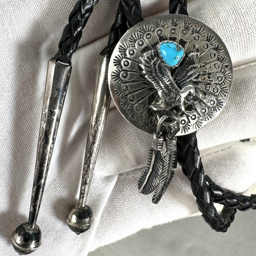 Neat Old Bolo Tie Turquoise Sterling Silver Native American Eagle ...