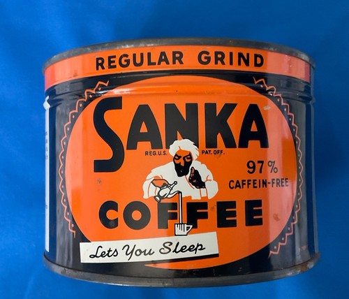 Vintage Sanka 1lb Coffee Caffeine Free Can Unopened NOS Full Key Wind ...