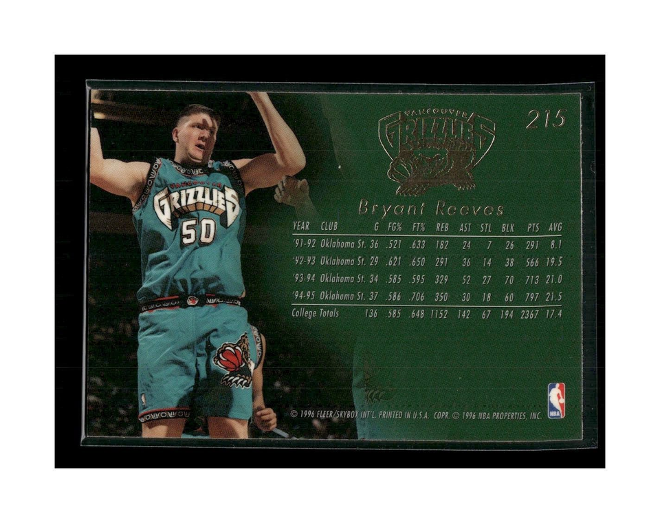 1995-96 Flair Vancouver Grizzlies Basketball Card #215 Bryant Reeves ...