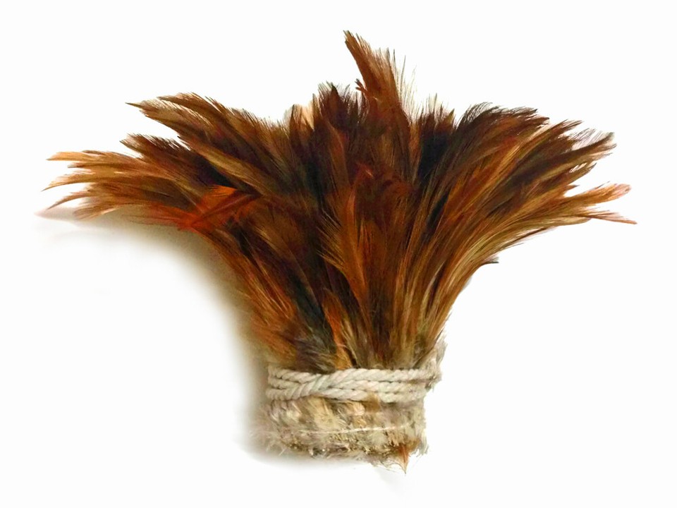 4 Inch Strip - Natural Red Strung Rooster Neck Hackle Feathers Costume ...