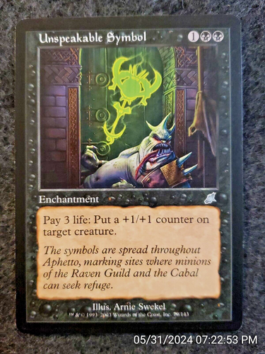 MTG Unspeakable Symbol Scourge NM Black NEVER PLAYED MAGIC CARD ...