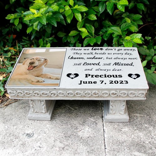 Personalized Bench Pet Memorial Garden Stone Plaque with Colorful Photo ...