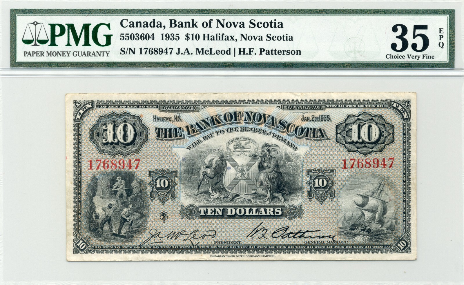 $10 1935 Bank of Nova Scotia, Cat #550-36-04 - PMG Choice Very Fine 35 ...