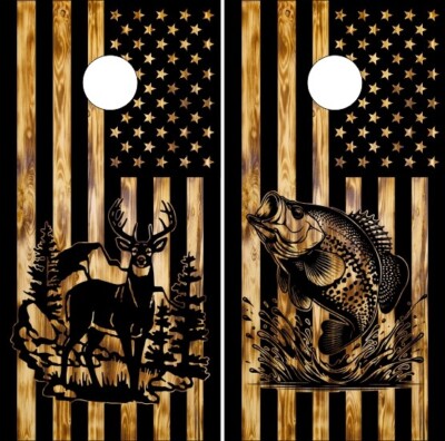 Crappie Buck Burnt Wood Flag Cornhole Wrap Bag Toss Skin Decal Sticker ...