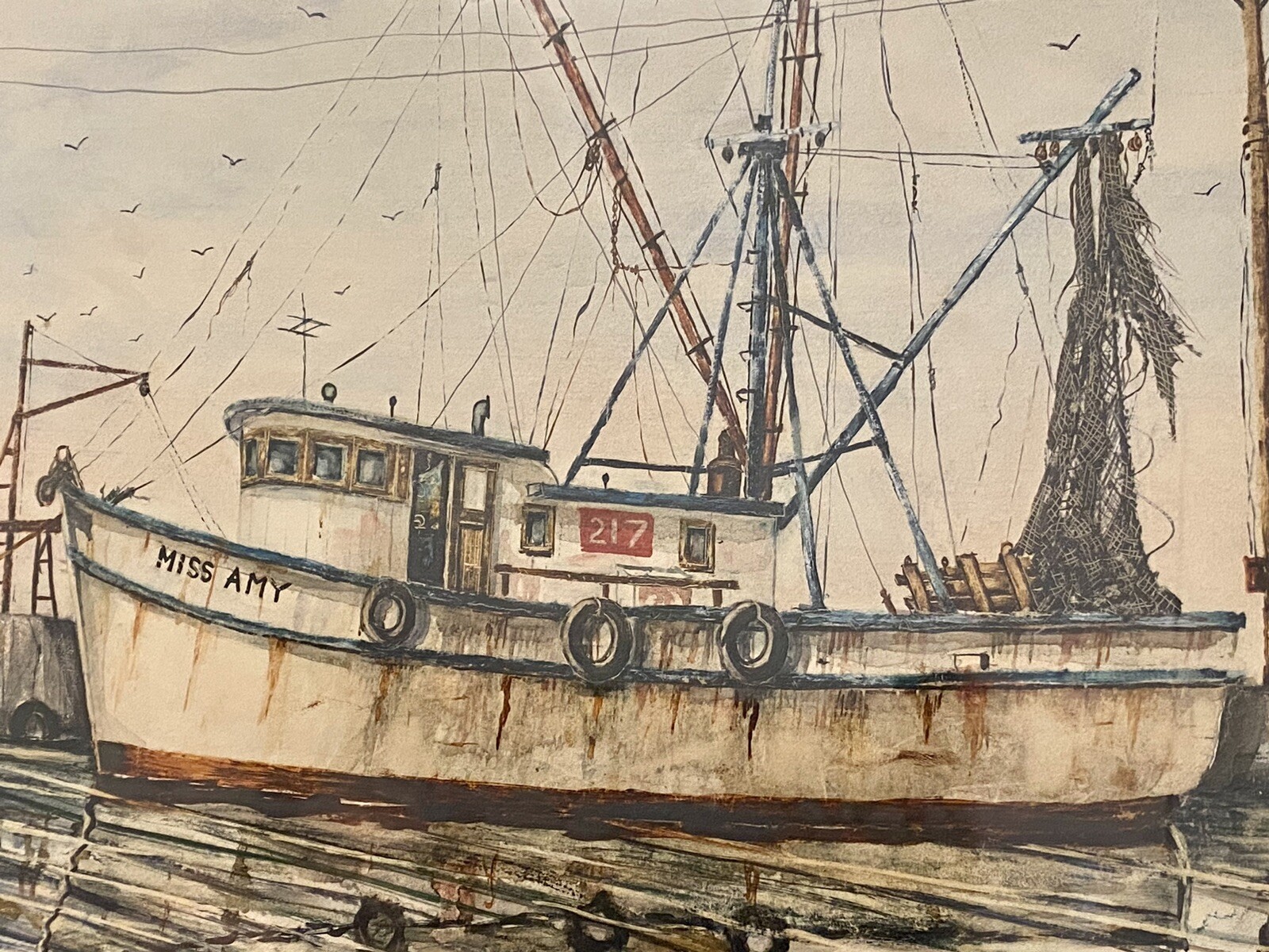 William Cotter “Shrimper at Hooker Point” OilWashes/Paper Original ...