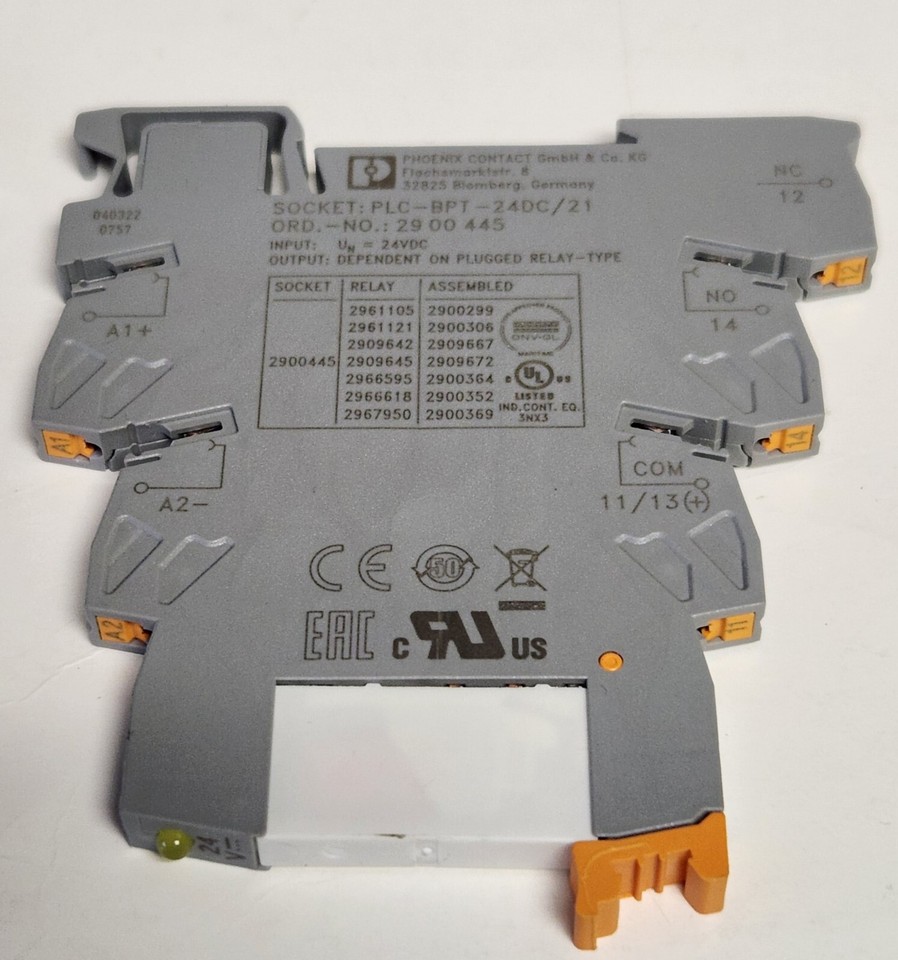 PHOENIX CONTACT PLC PIT 1W 24 V Socket PLC BPT 24 VDC Relay 2961105 ...
