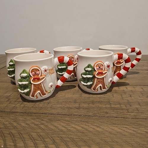 Set 5 Vintage Ceramic Gingerbread Man Coffee Mug Cup Candy Cane ...
