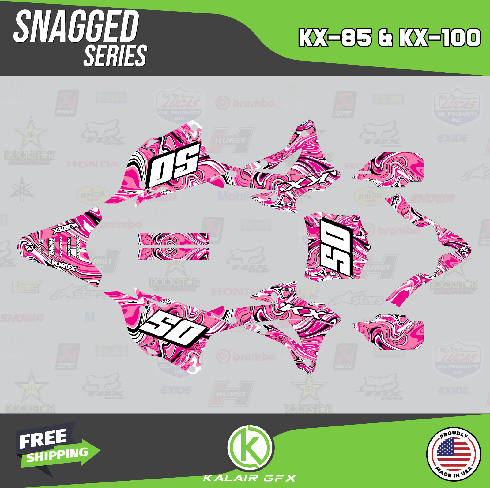 Graphics Kit for Kawasaki KX85 KX100(2014-2021) KX 85 KX 100 Snagged ...