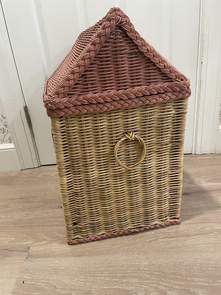 Vintage Wicker Rattan Toy Storage Box Basket Laundry Hamper Ballet ...
