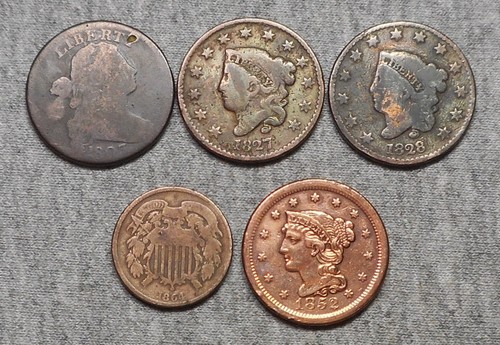 Lot Of 5 US Copper Coins - (4) Large Cents & Two Cents Coin | eBay