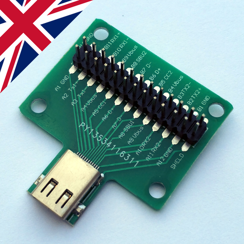 🇬🇧USB-C female, full 24-pin breakout board adapter, pin header ...