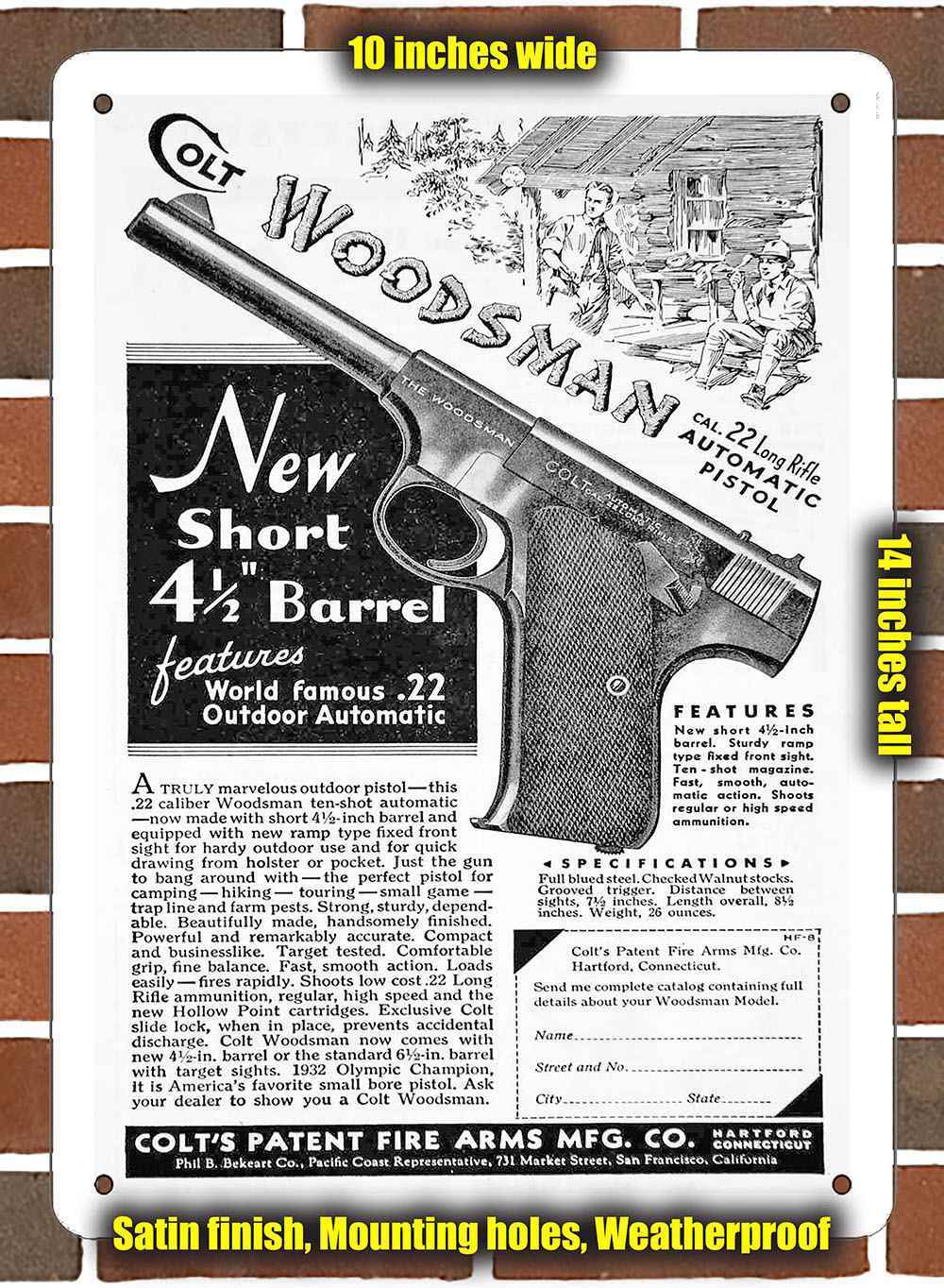 Metal Sign - 1933 Colt Woodsman .22 Pistol- 10x14 inches | eBay
