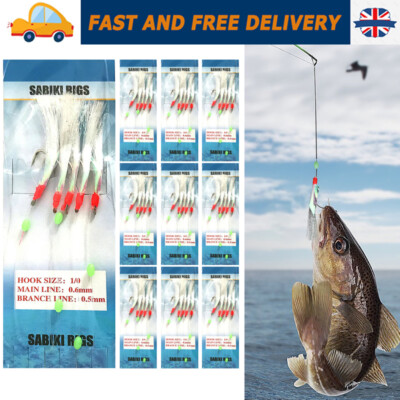 10/20/50/100 X Mackerel Lures Bait Feathers Rigs Pollack Cod Sea ...