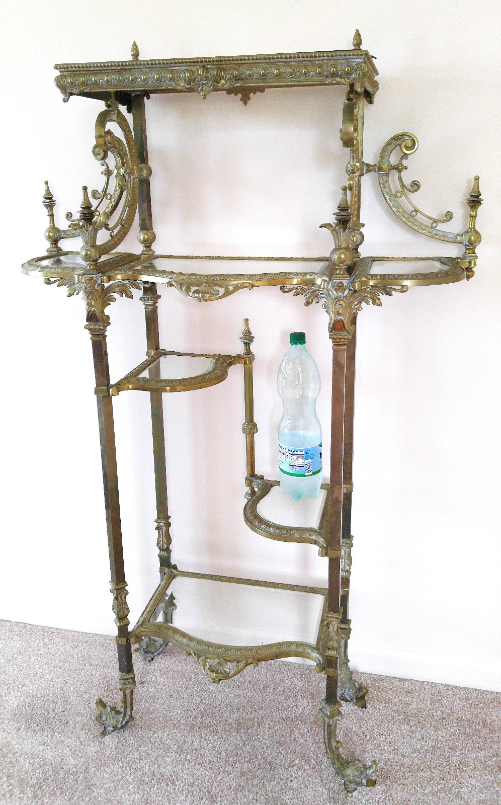 Antique Victorian Display Stand Brass Etagere Glass Shelf Koi Fish ...
