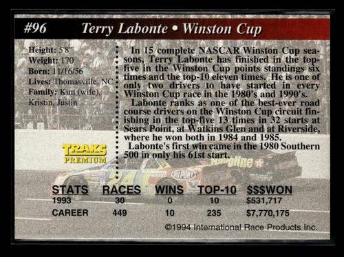 1994 Traks #96 Terry Labonte IN PERSON AUTO! | eBay