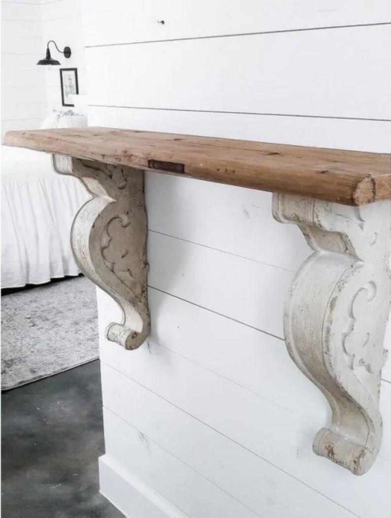Floating Wall Mount Molding Ledge Handmade Antique Wood Corbel ...