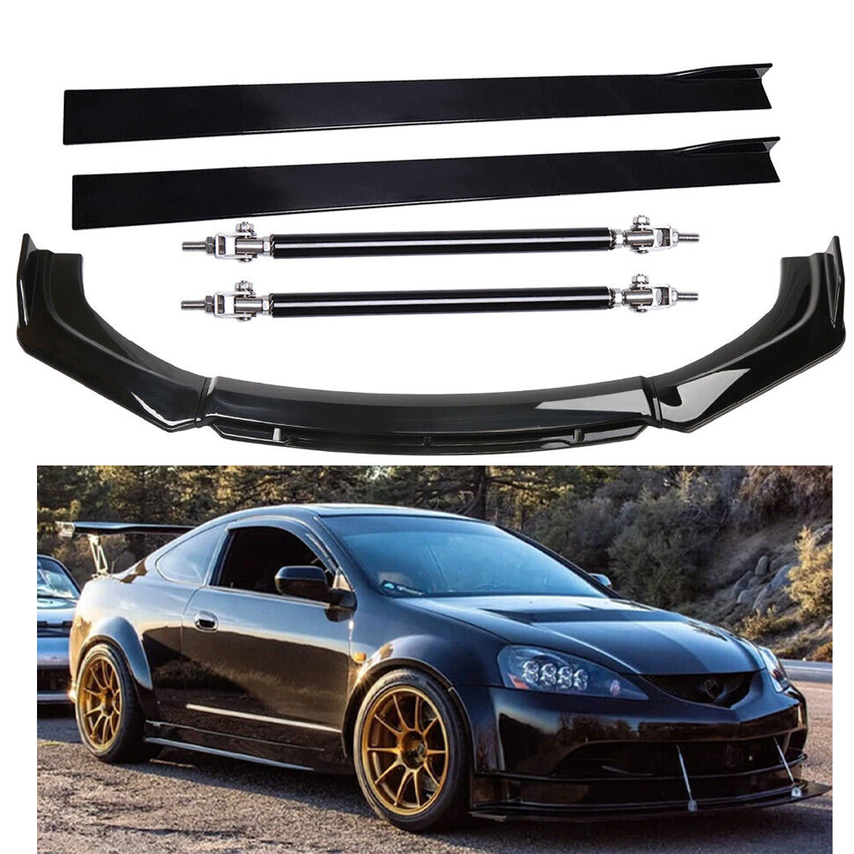 Front Bumper Spoiler Splitter Lip/Side Skirt /Strut Rods For Acura RSX ...