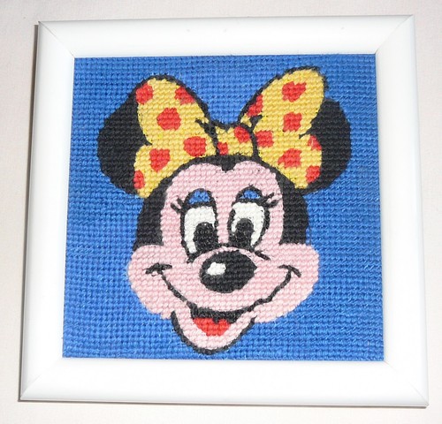 Small Minnie Mouse tapestry framed, hand made, 6.5" square | eBay