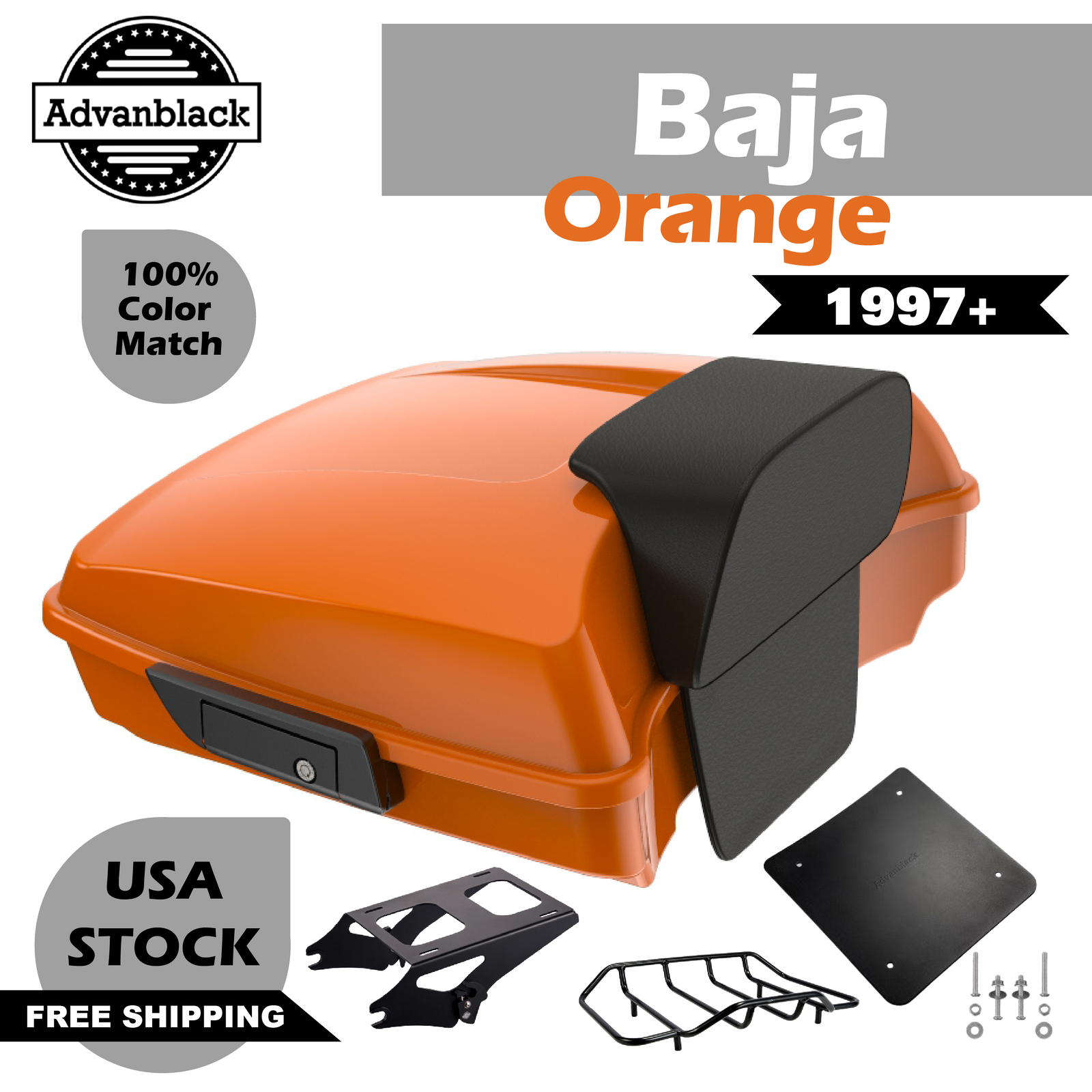 Advanblack Baja Orange Razor Tour Pack Pak Trunk For Harley Street Road ...