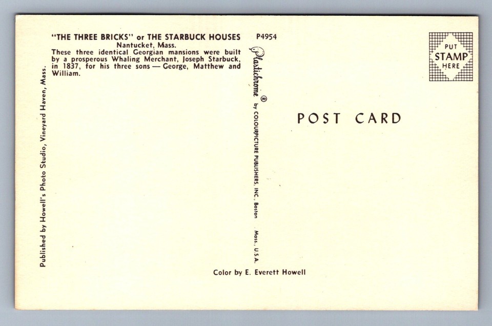Postcard Vtg Massachusetts The Three Bricks The Starbuck Houses ...