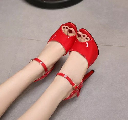 Sandales Femmes Talon Haut Aiguille 11 CM Rouge Brillant Cuir ...