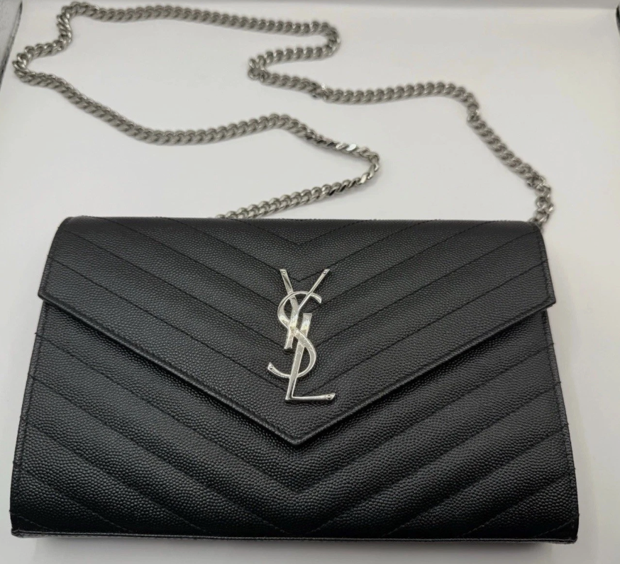 New Yves Saint Laurent Envelope Chevron Crossbody - Black - Lambskin ...