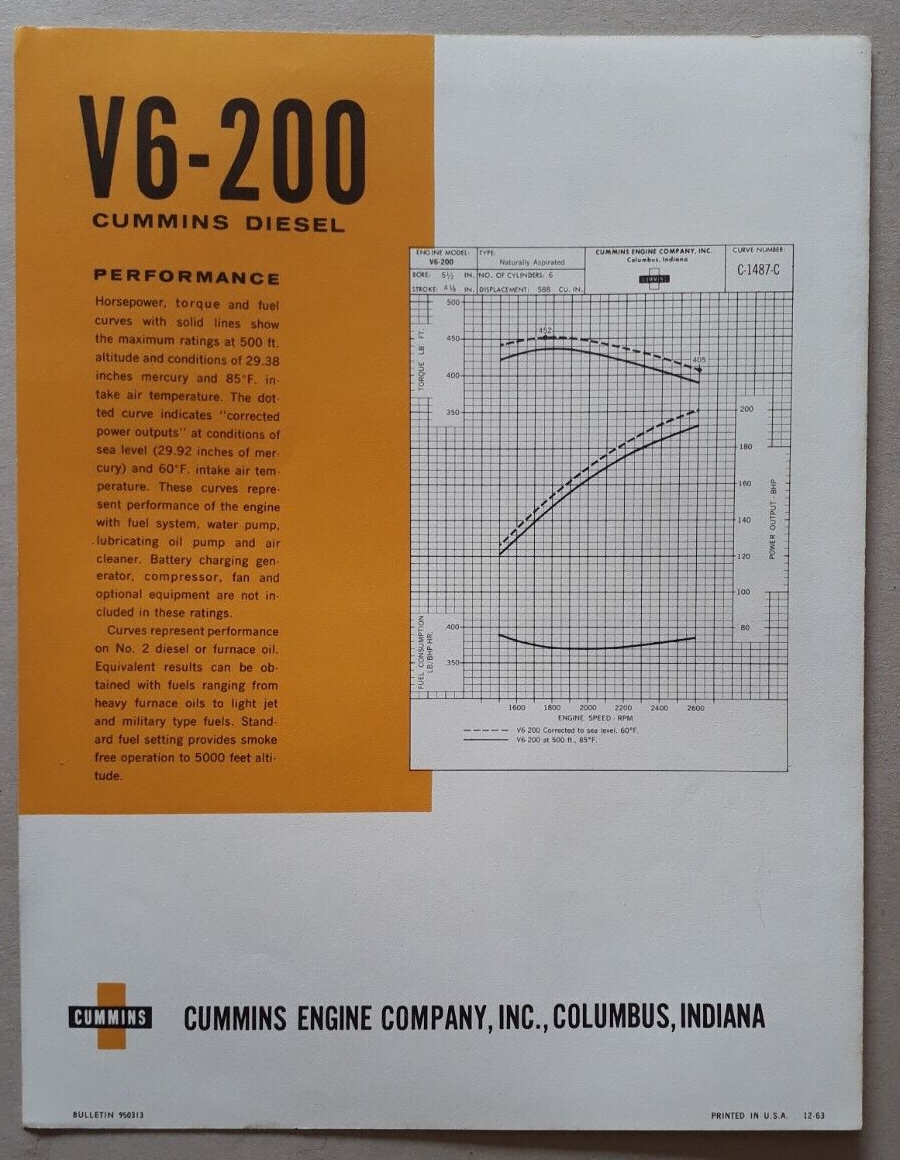 Cummins Diesel V6-200 Engine Brochure 1963 | eBay