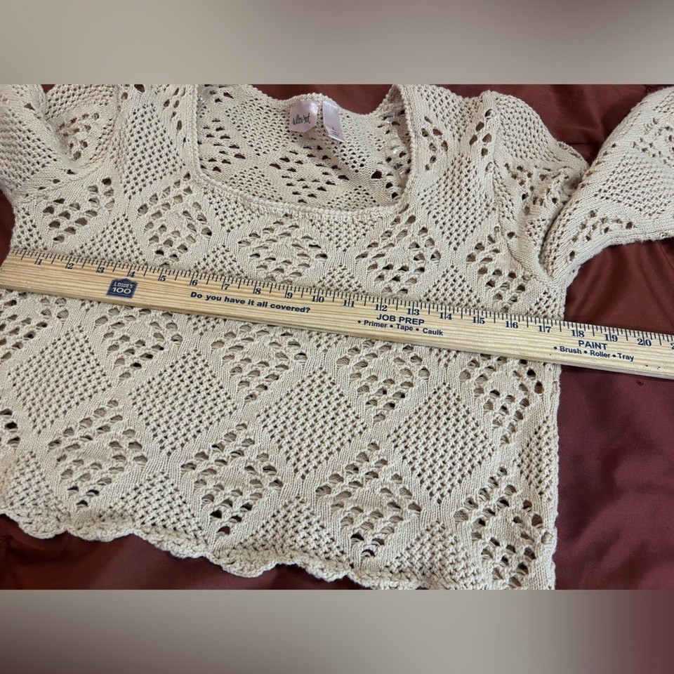 Large Beige Crochet Bell Sleeve Top macrame cover-up Beach Boho | eBay