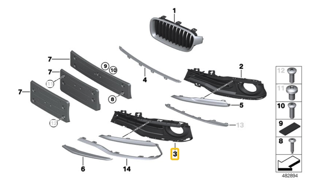 Genuine BMW F30n Front Bumper Closed Fog Light Grille Right OEM ...