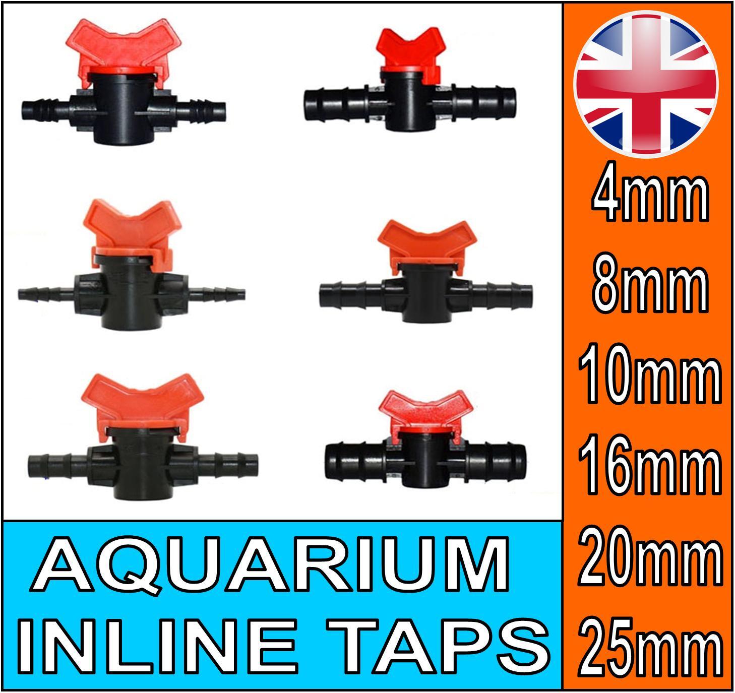 AQUARIUM POND INLINE TAPS 4 8 10 16 20 25mm, PIPE VALVE HOSE STOP TAP ...