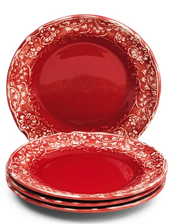 Set of 4 MATCERAMICA JULIET-Red Dessert Salad Plates Portugal Ceramic ...