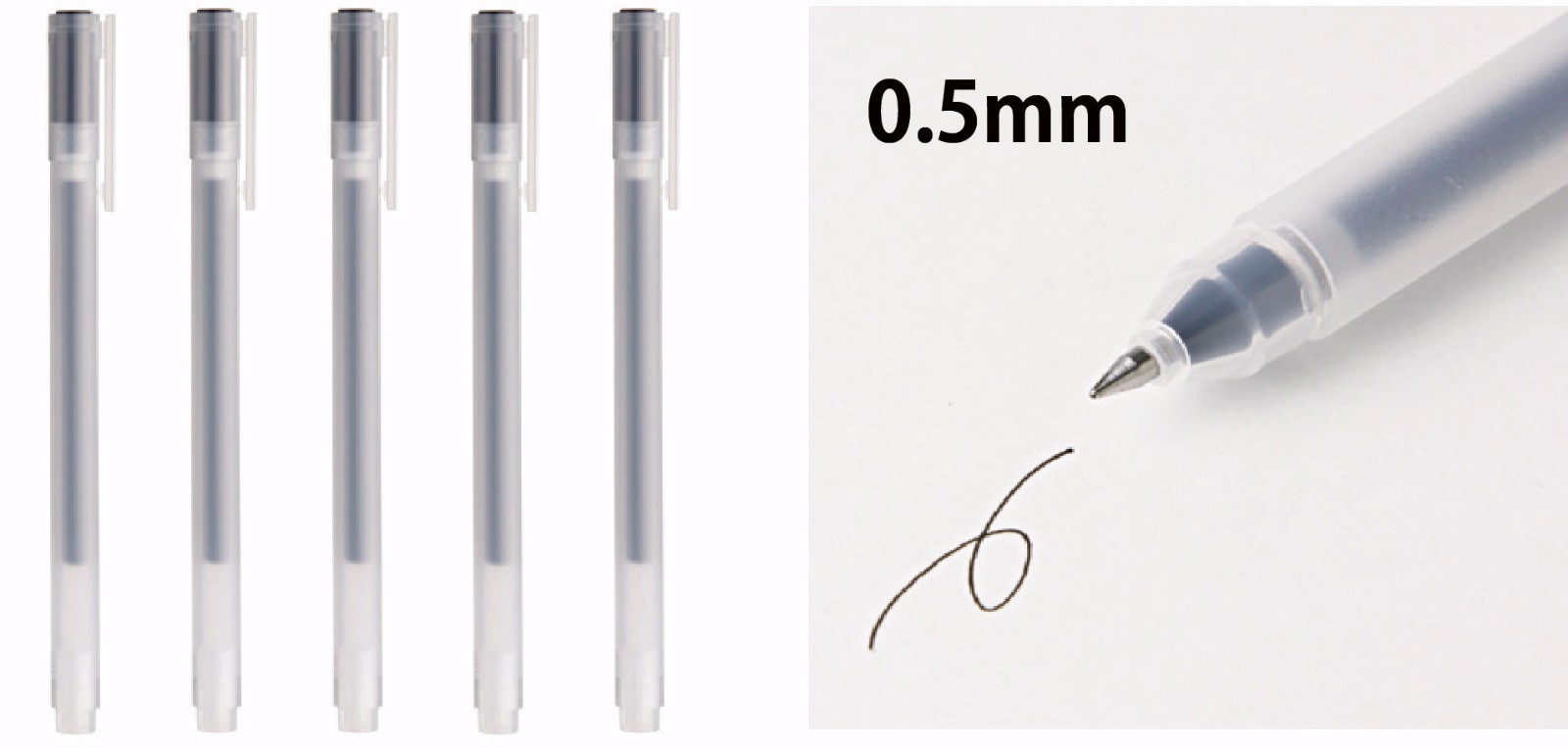 MUJI MoMA Color Gel Ink Ball-Point Pen 0.5 mm #BLACK 5 pcs Set Made in ...