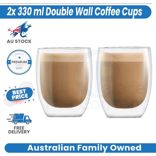 2x 330 ml Double Wall Coffee Glasses Cups Juice Whiskey Latte Wine ...