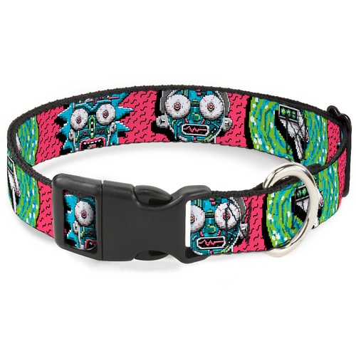 Plastic Clip Collar Rick and Morty Circuit Faces/Portal Gun Pink Medium ...