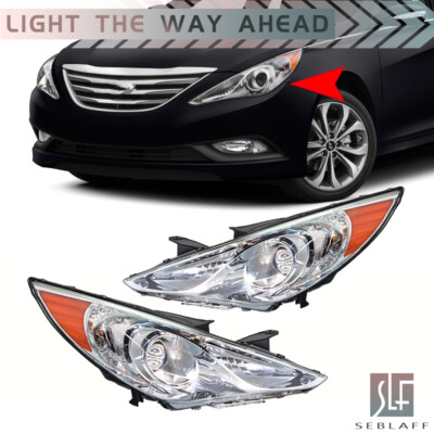 For 2011-2014 Hyundai Sonata Headlights Assembly Pair Chrome Housing ...
