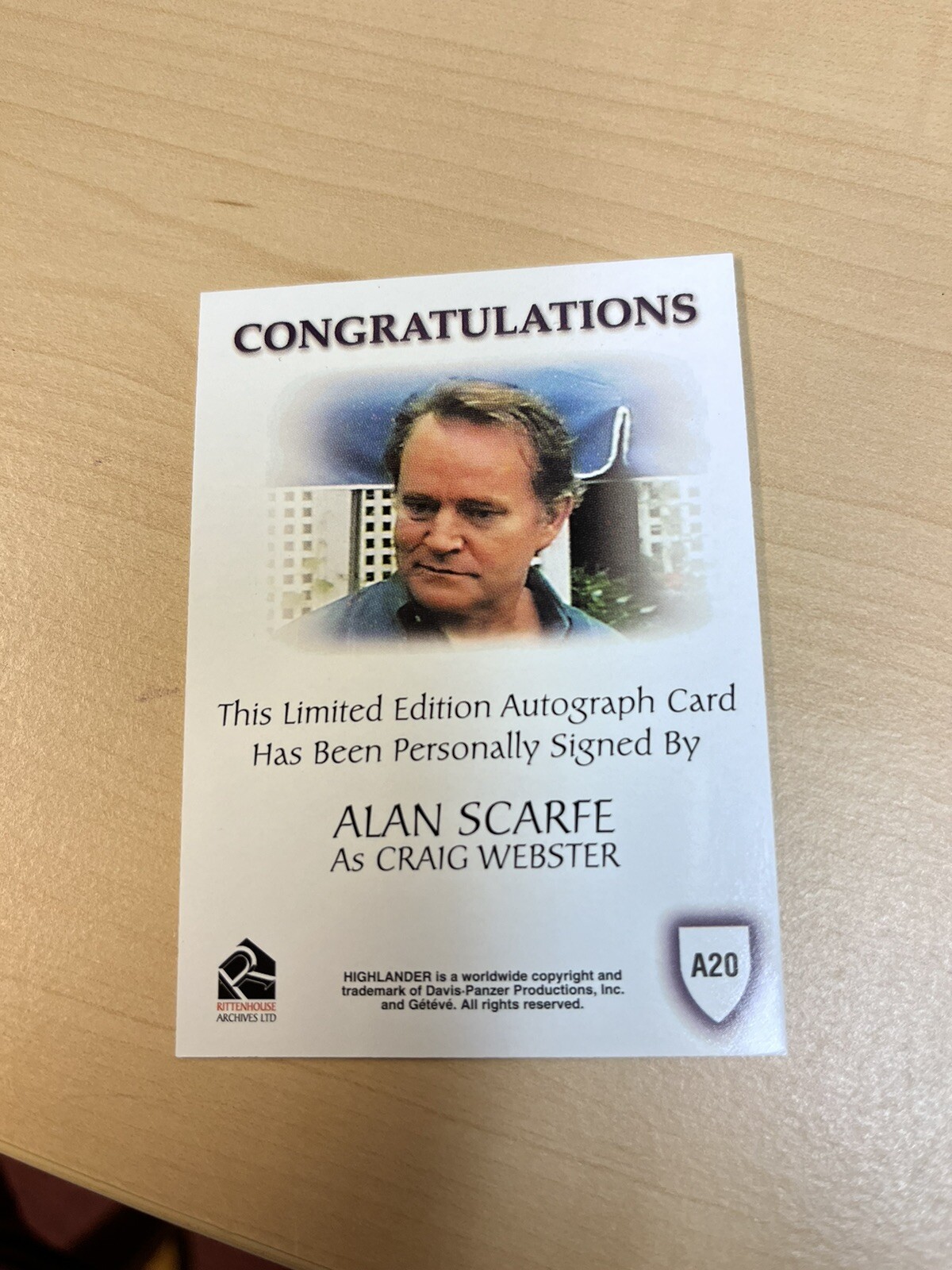 Highlander Complete Alan Scarfe as Craig Webster Autograph Card A20 | eBay