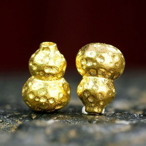 1PCS Pure 999 24K Yellow Gold Bead Lucky Hammer Pattern Gourd Pendant 1 ...