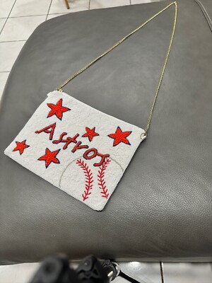 Houston Astros Glam Beaded Purse Clutch Makeup Travel Bag Orange Blue ...