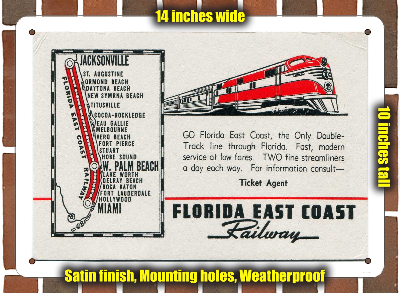 Metal Sign - Florida East Coast Streamliners with Map - 10x14 inches | eBay
