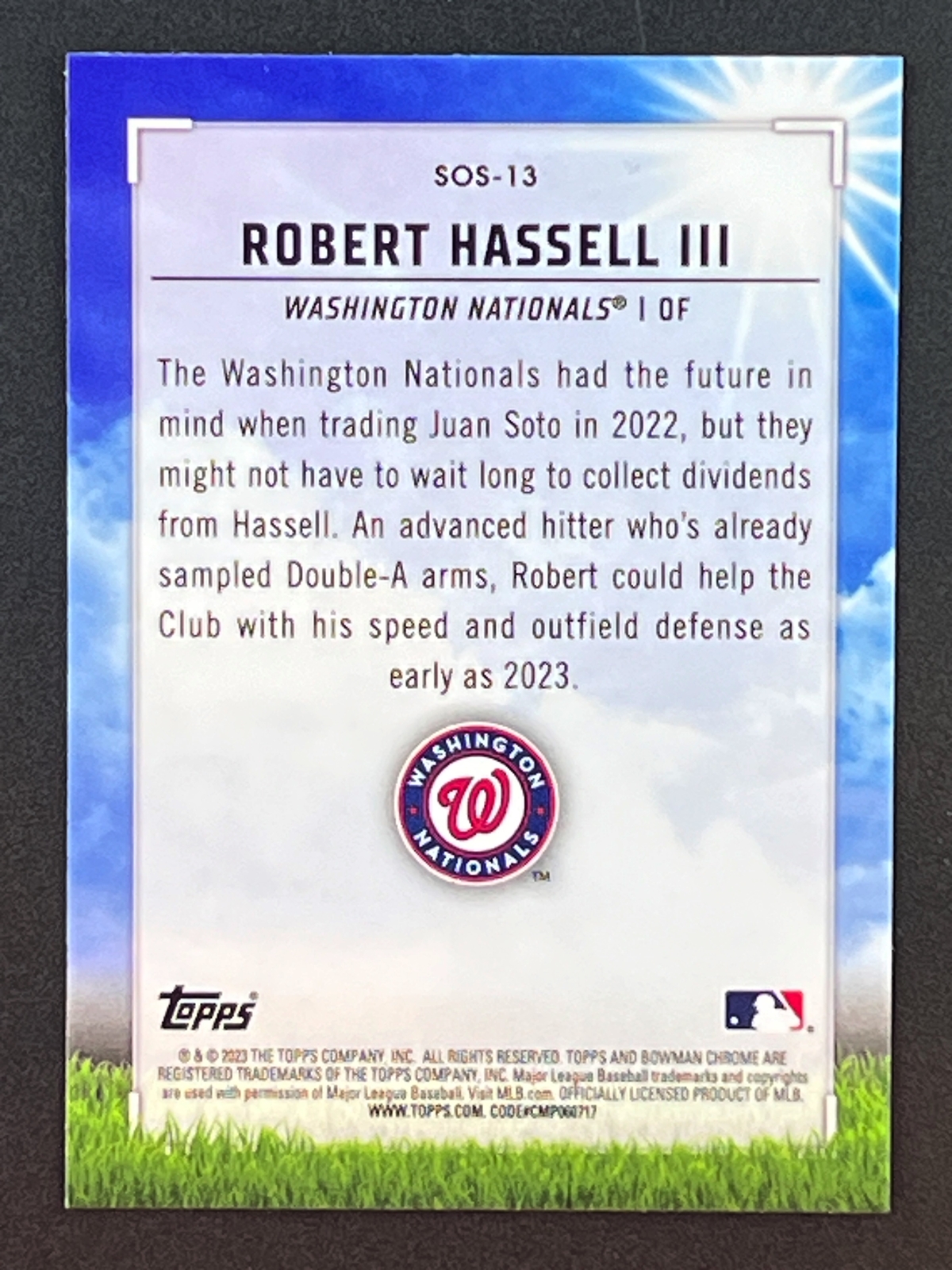 ROBERT HASSELL III 2023 Bowman #SOS-13 Sights On September Washington ...