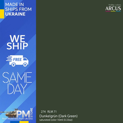 Arcus A274 Acrylic paint RLM 71 Dunkelgrün (Dark Green) saturated color ...