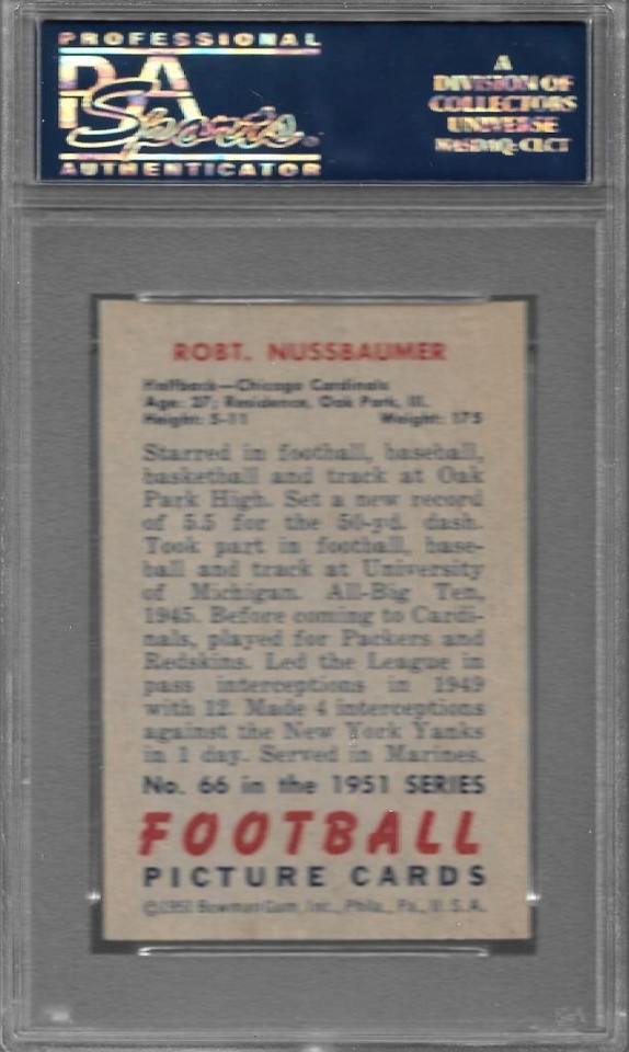 1951 Bowman #66~ ROBERT NUSSBAUMER ~ Chicago Cardinals ~ PSA 7 NM | eBay