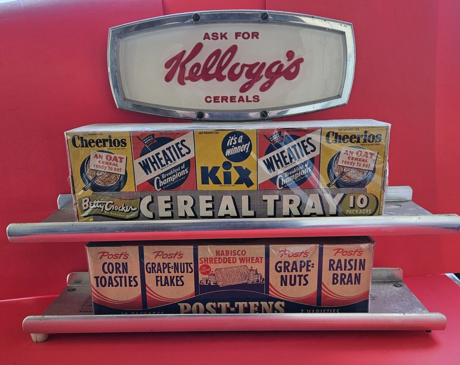 VINTAGE ORIGINAL KELLOGG'S CEREALS STORE DISPLAY Rack Post Tens General ...